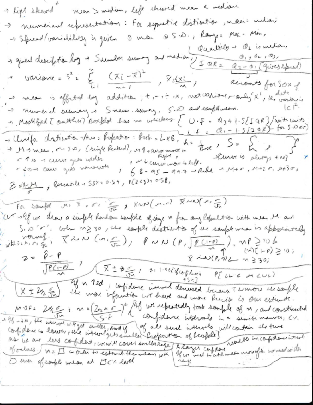 Stats Formula Sheet - Cheat Sheet for Statistical Concepts - Studocu