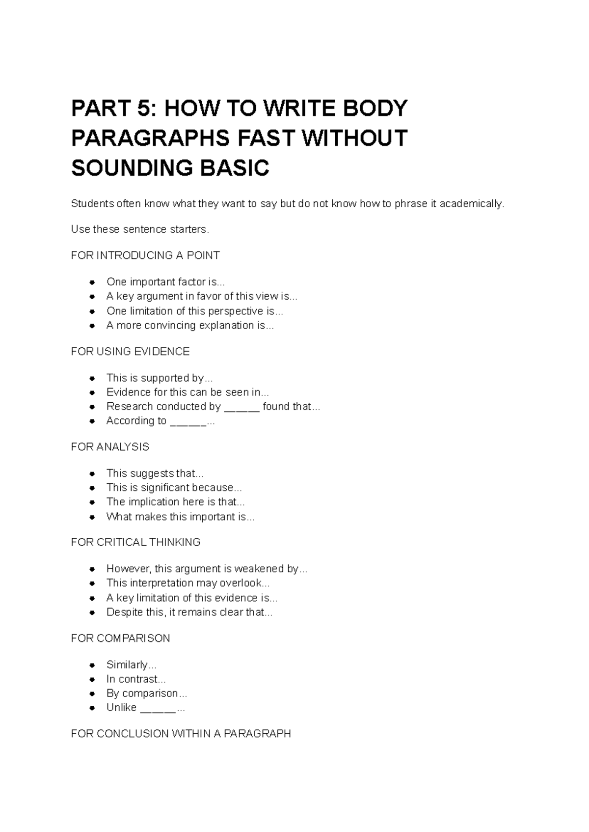 PART 5: Writing Body Paragraphs Efficiently and Effectively - Studocu