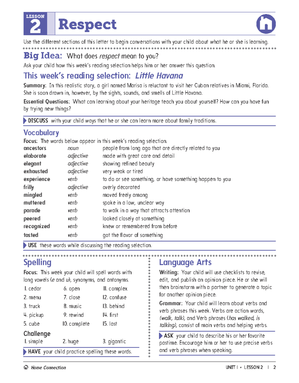 Unit 1 Lesson 2: Exploring Respect in Reading & Writing Activities ...