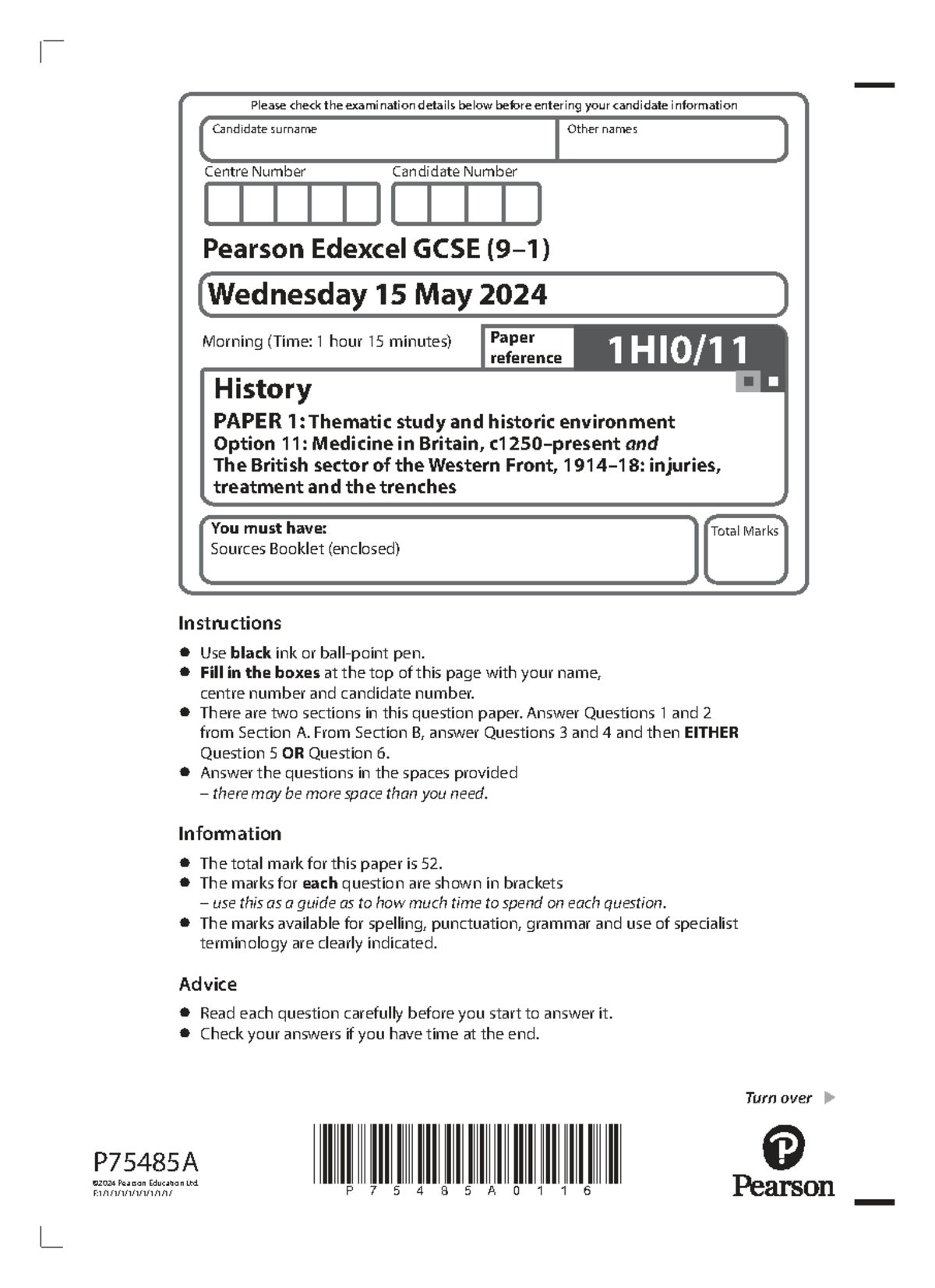 Medicine through Time: Edexcel GCSE History Paper 1 Exam Details - Studocu