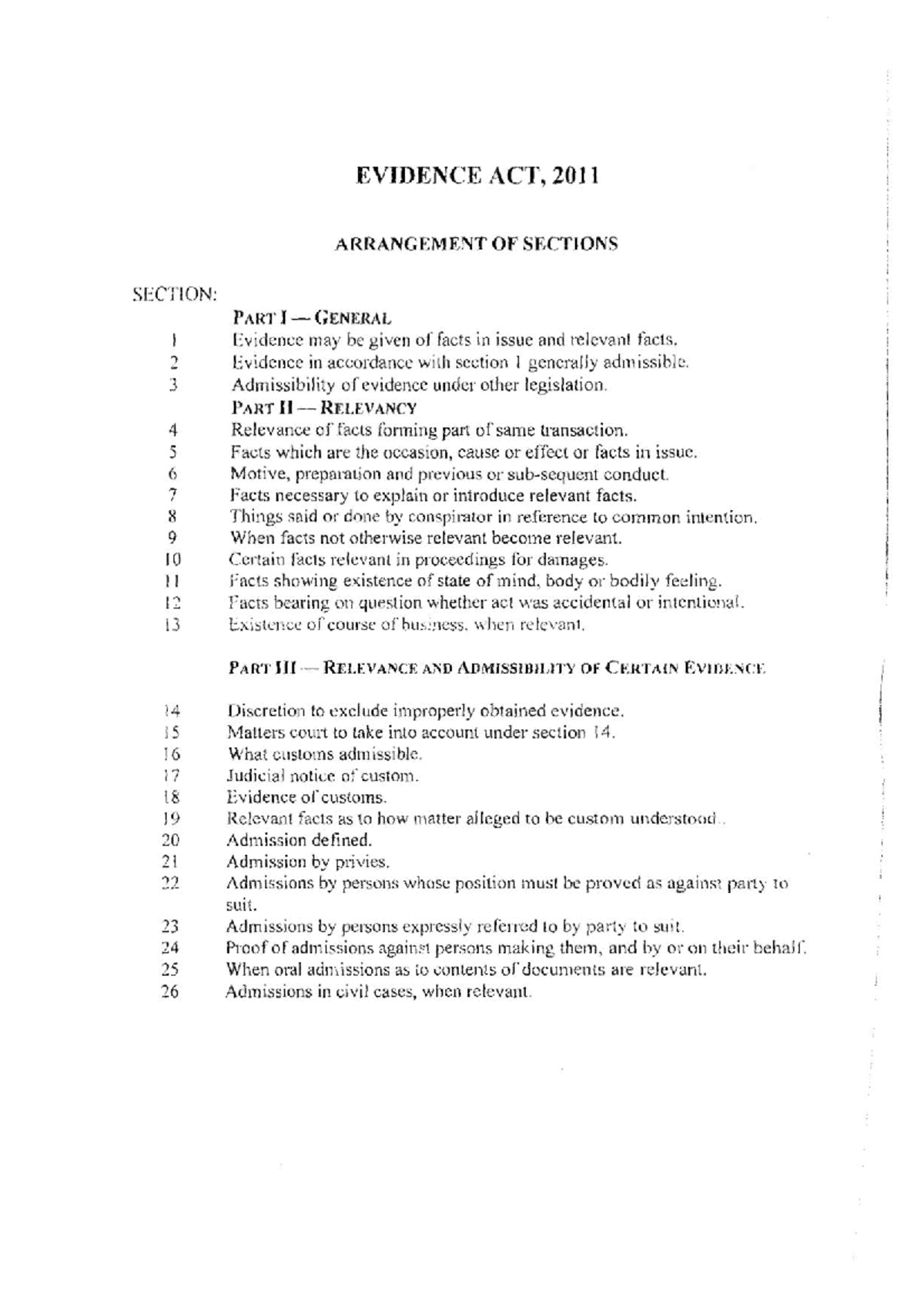 Evidence-Act-2011 - The Evidence Act - EVIDENCE ACT, 2011 ARRANGEMENT ...