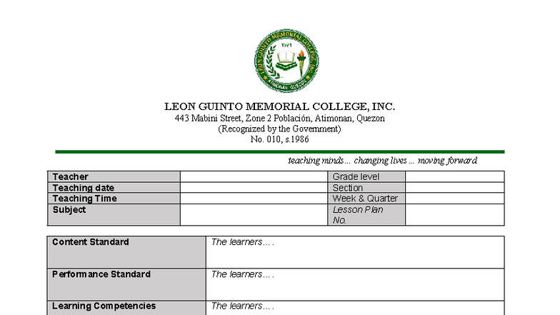 Lesson Plan Template (Detailed 4As) for Teaching - Studocu