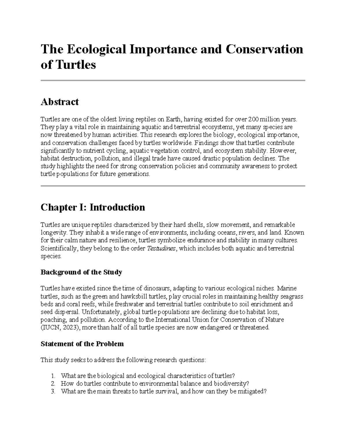 Conservation of Turtles: Ecological Roles and Challenges - Studocu
