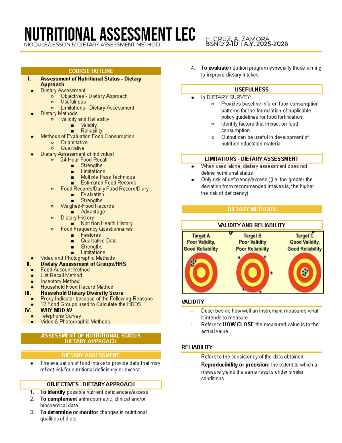 NUTRITIONAL ASSESSMENT 6: DIETARY ASSESSMENT METHODS - H. CRUZ, A ...