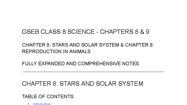 GSEB CLASS 8 SCIENCE CHAPTERS 8 & 9: STARS & REPRODUCTION NOTES - Studocu