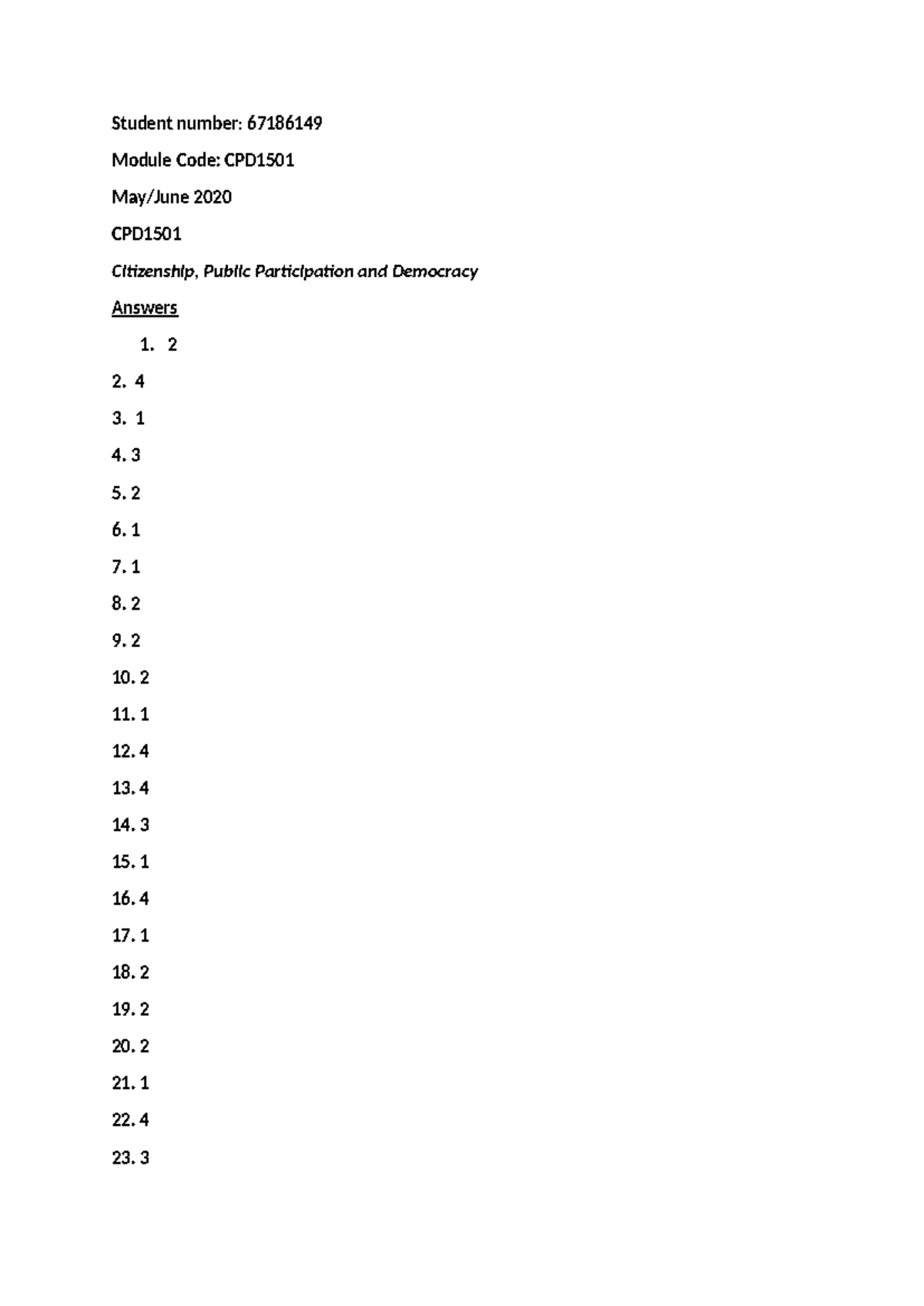 CPD1501 EXAM Answer FILE - CPR3701 - Citizenship, Public Participation ...