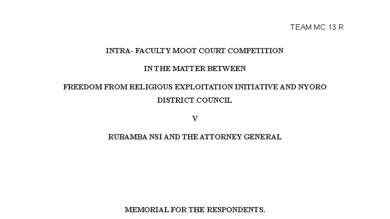 TEAM MC 13 R FACULTY MOOT COURT COMPETITION MEMORIAL FOR RESPONDENTS ...