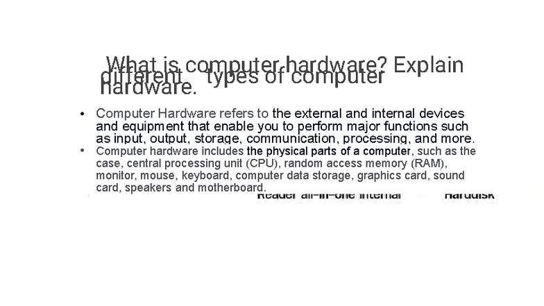 Computer Hardware Overview: Types & Functions Explained - Studocu