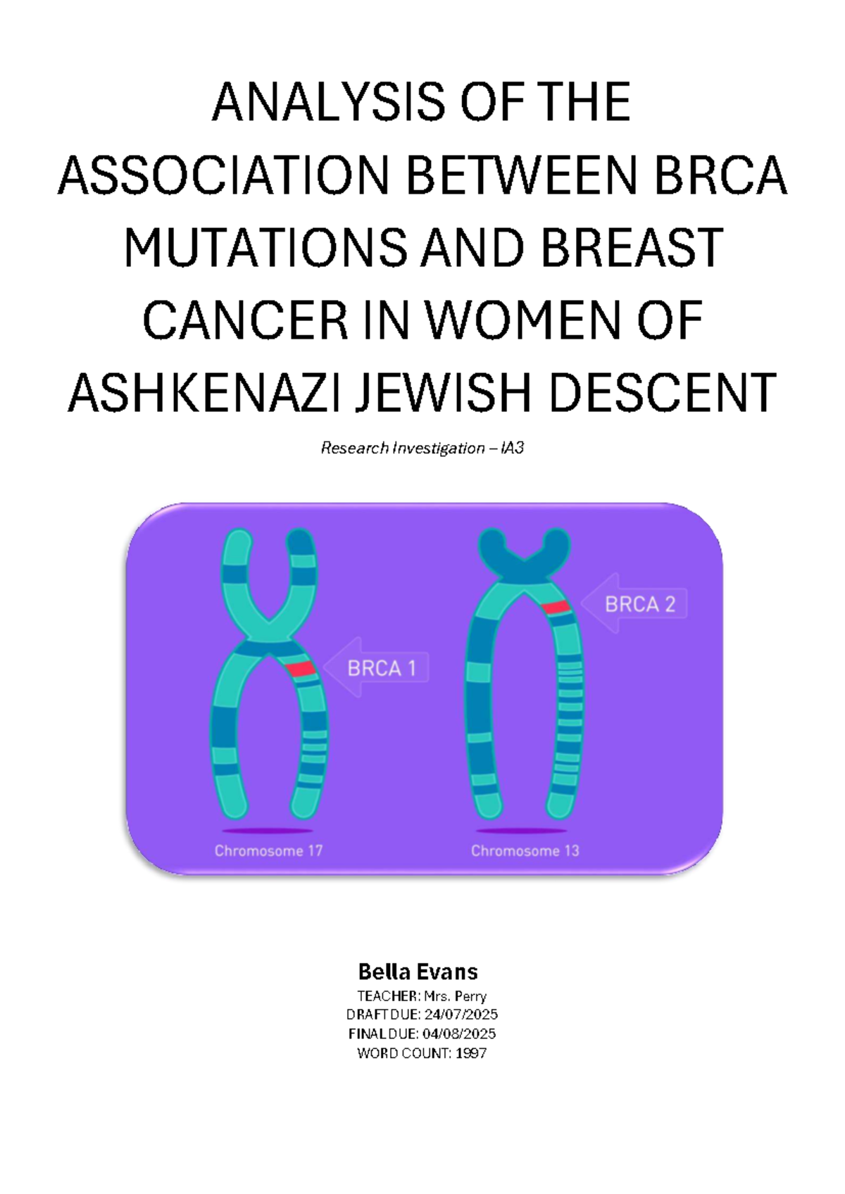 IA3 Research on BRCA Mutations and Breast Cancer in A.J. Women - Studocu