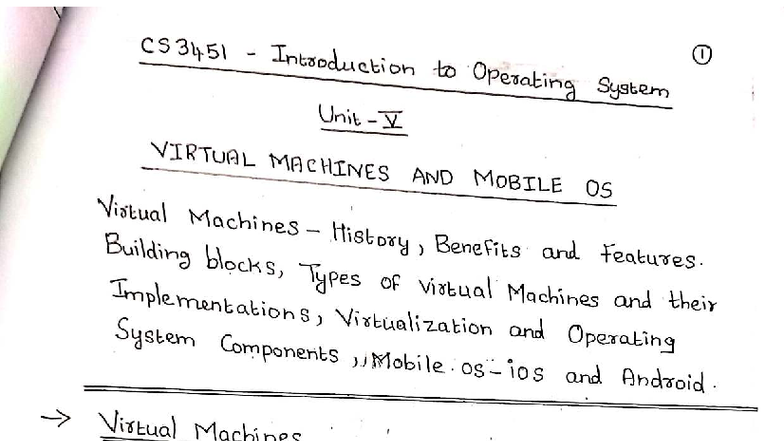 OS Unit 5 - CS3451 Virtual Machines & Mobile OS Overview - Studocu