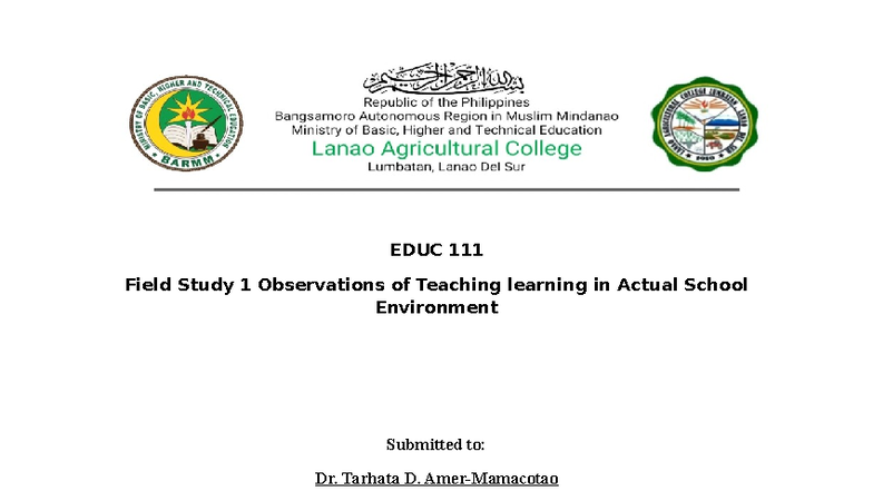 EDUC FIELD STUDY 1: Classroom Management Insights and Observations ...