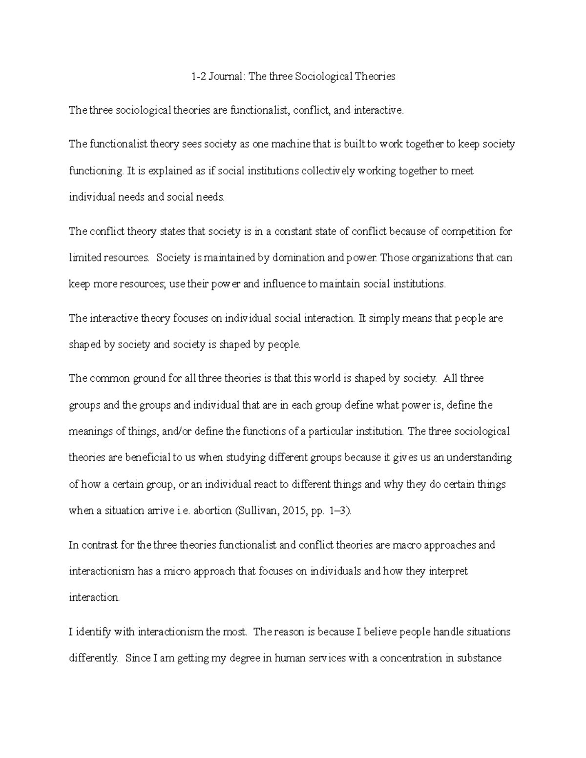 Compare and Contrast the three major Sociological Theories - 1-2 ...