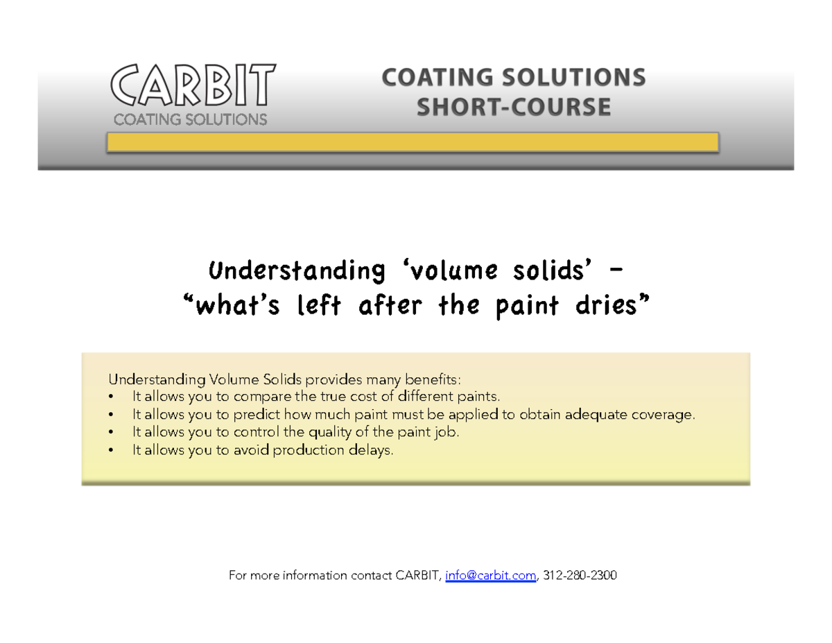 Paint Volume Solids - ####### COATING SOLUTIONS ####### COATING ...