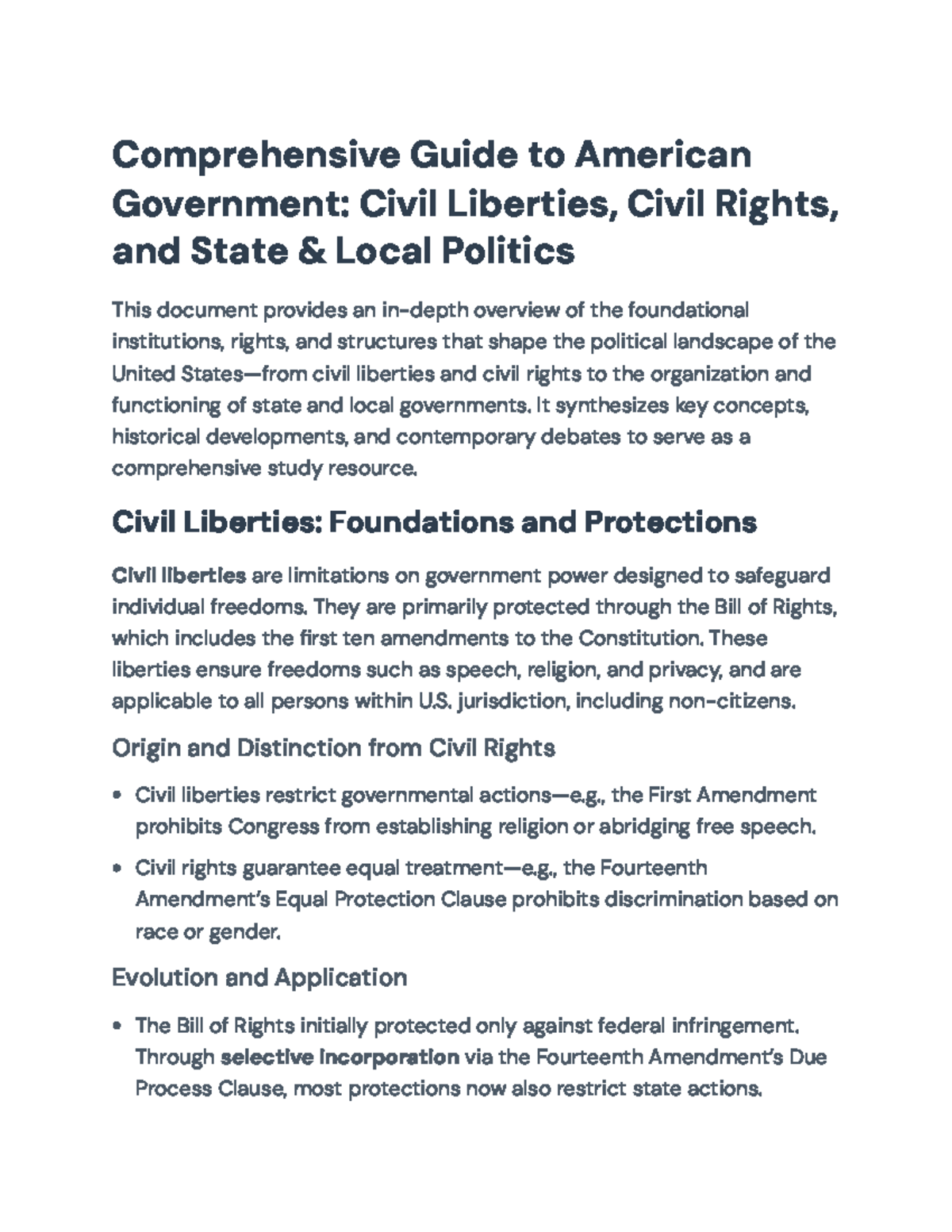 Comprehensive Study of American Government: Civil Liberties & Rights ...