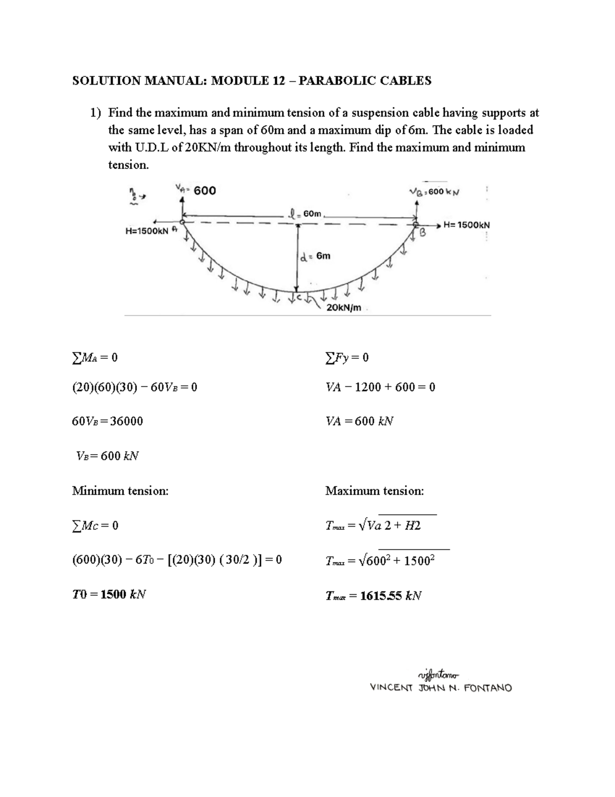 Solution Manual: Modules 12 & 13 – Parabolic and Catenary Cables - Studocu