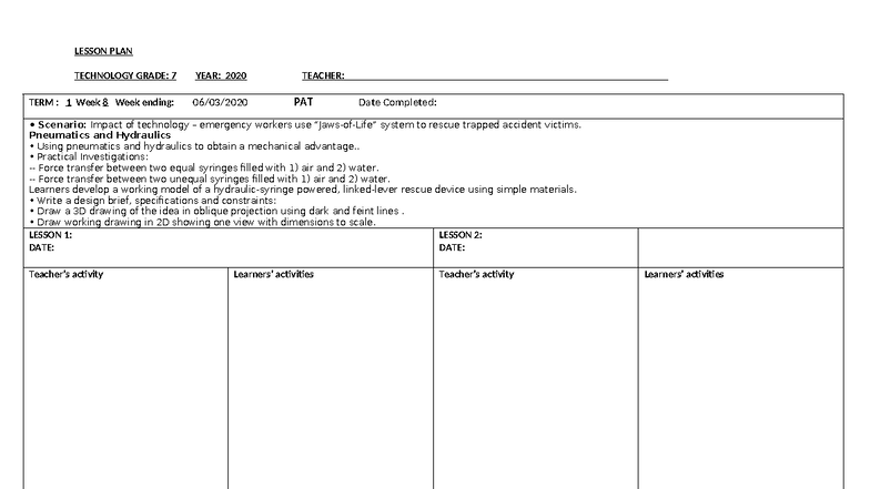 Grade 7 Technology Lesson Plan: Term 1 Week 8 (2020) - Studocu