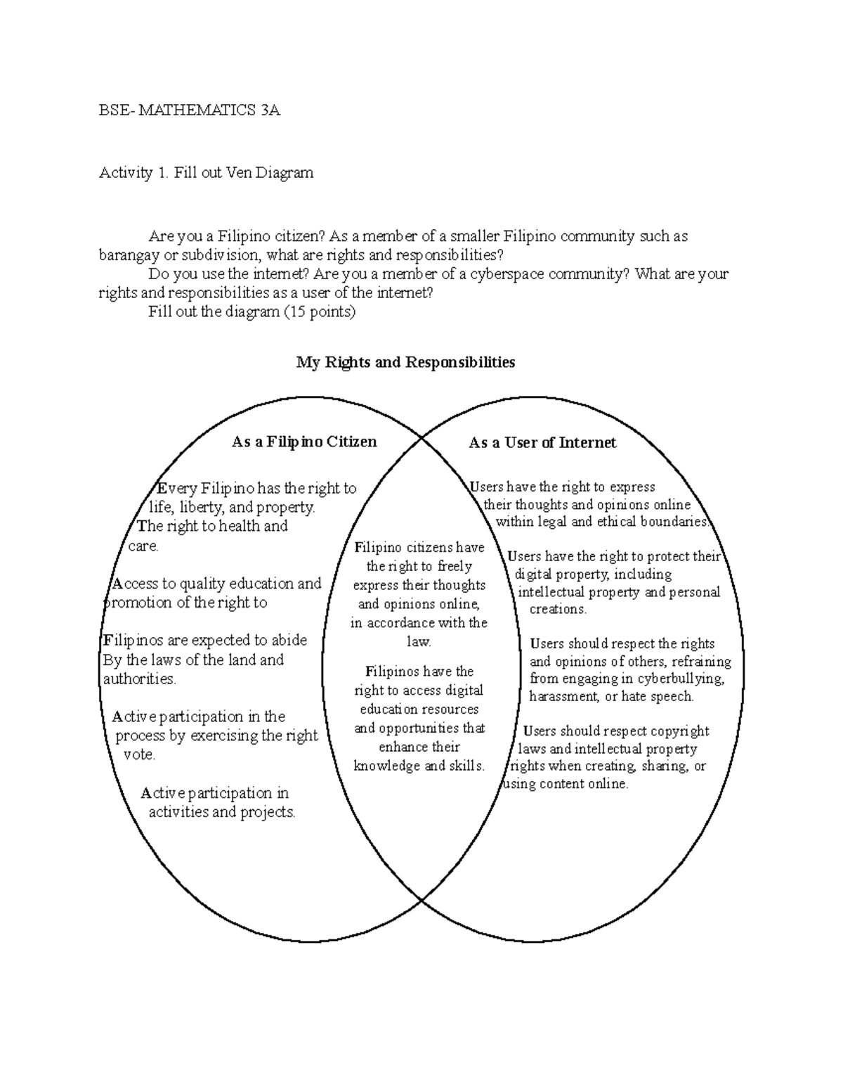 Activity ICT - BSE- MATHEMATICS 3A Activity 1. Fill out Ven Diagram Are ...