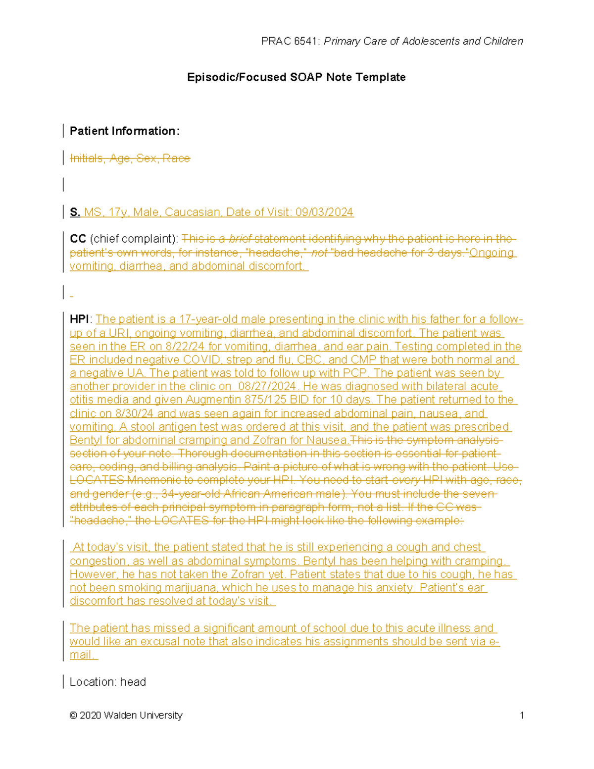 SOAP Note - C - Adolescent Case Study of Clostridium Difficile ...