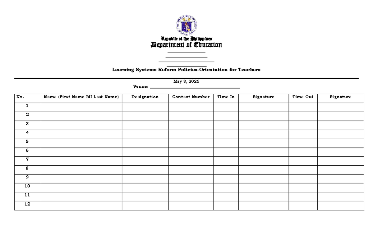 Attendance-Sheet - For Attendance - Bachelor of Elementary Education ...
