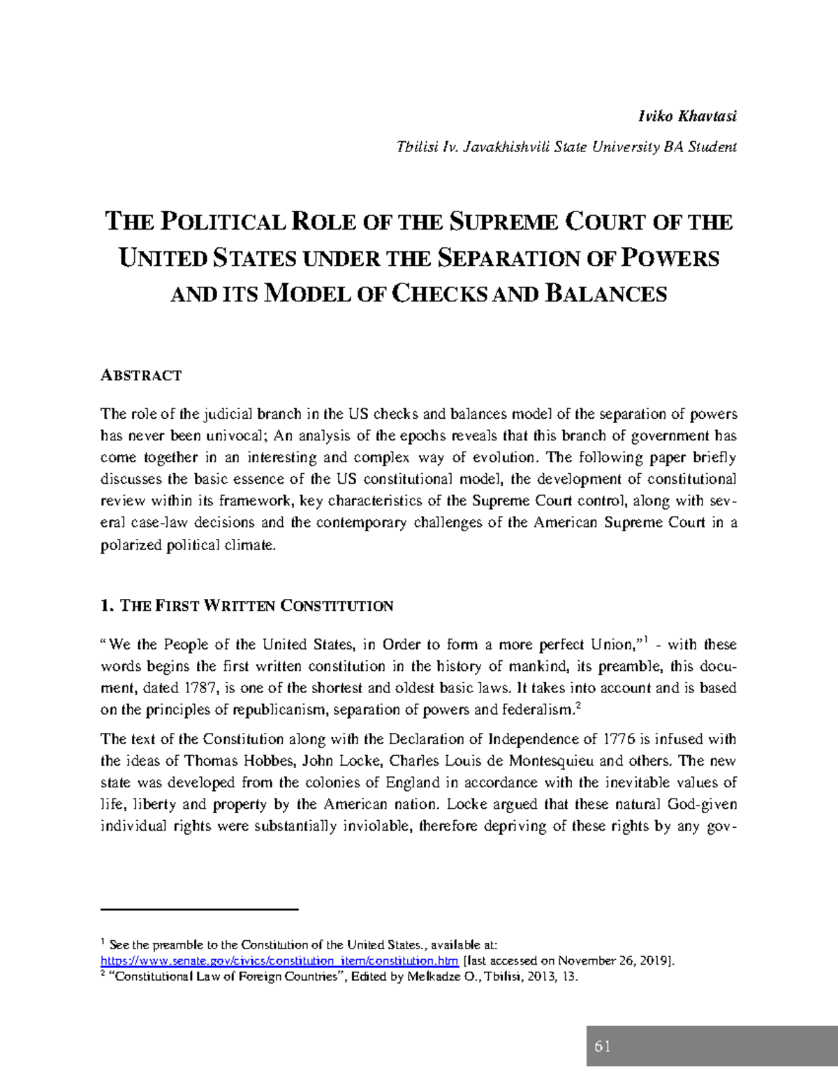The Political Role of the U.S. Supreme Court: A Checks and Balances ...
