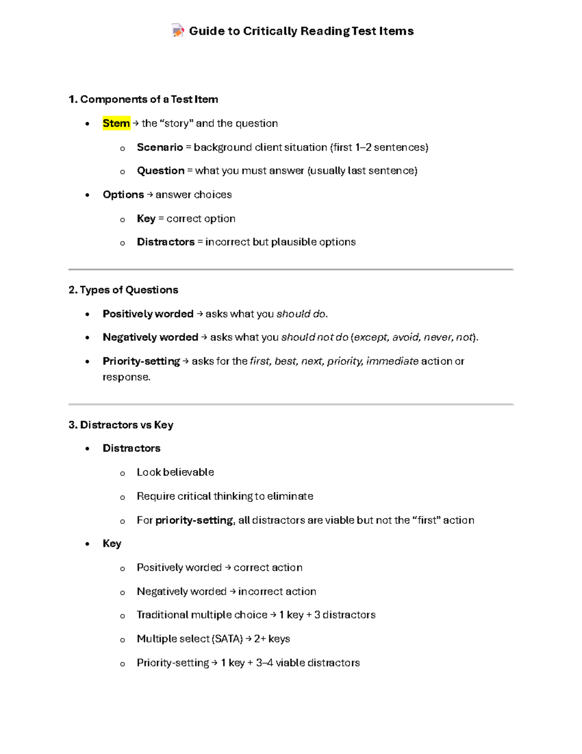 Guide to Critically Reading Test Items: Strategies & Frameworks - Studocu