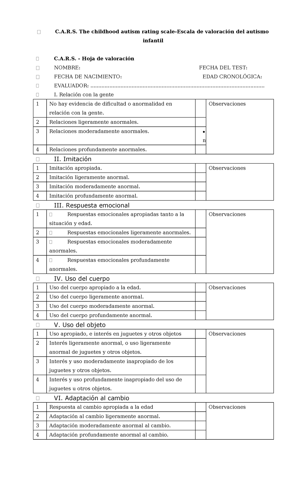 Escala CARS Aplicación - ← C.A.R. The childhood autism rating scale ...