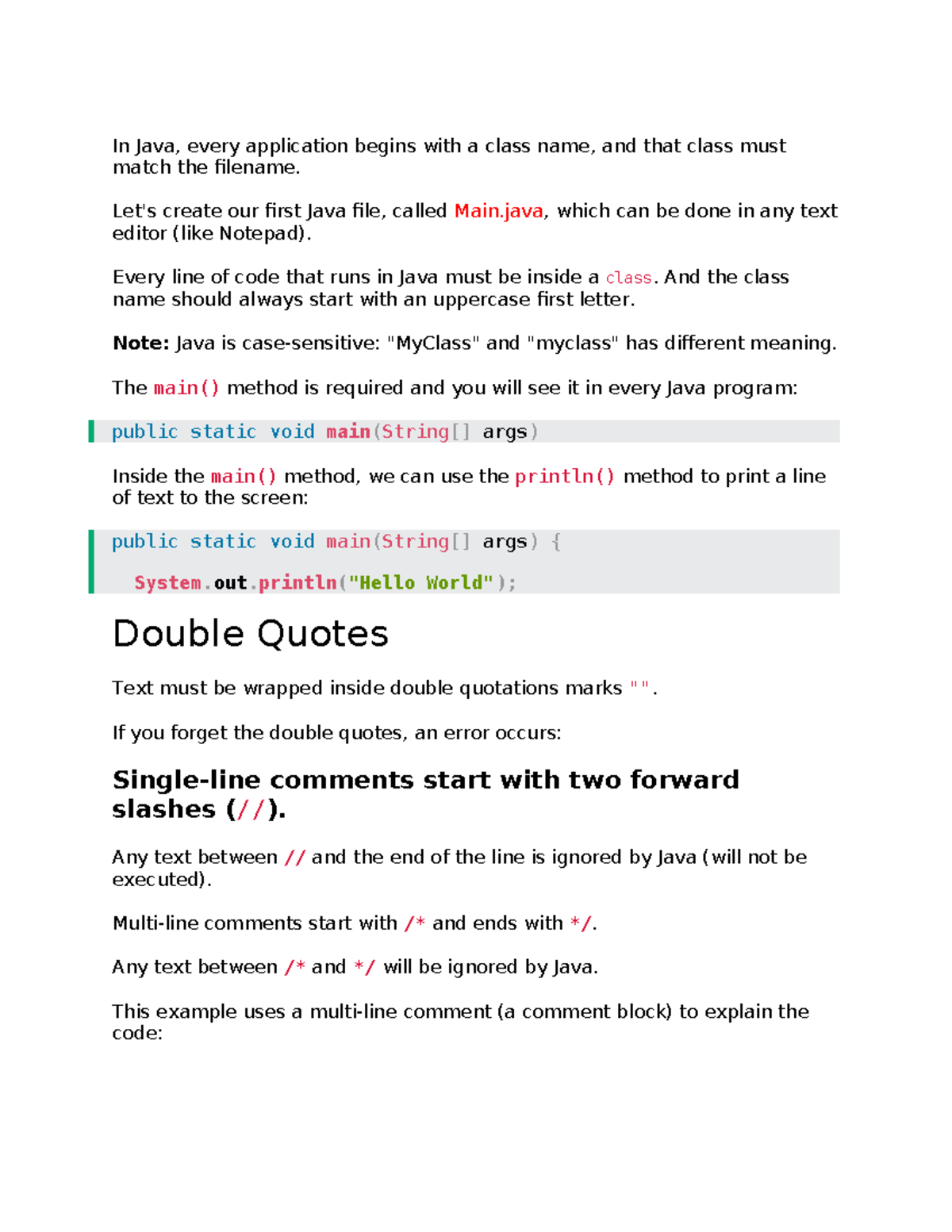 Java Basics: Understanding Classes, Variables, and Comments - Studocu