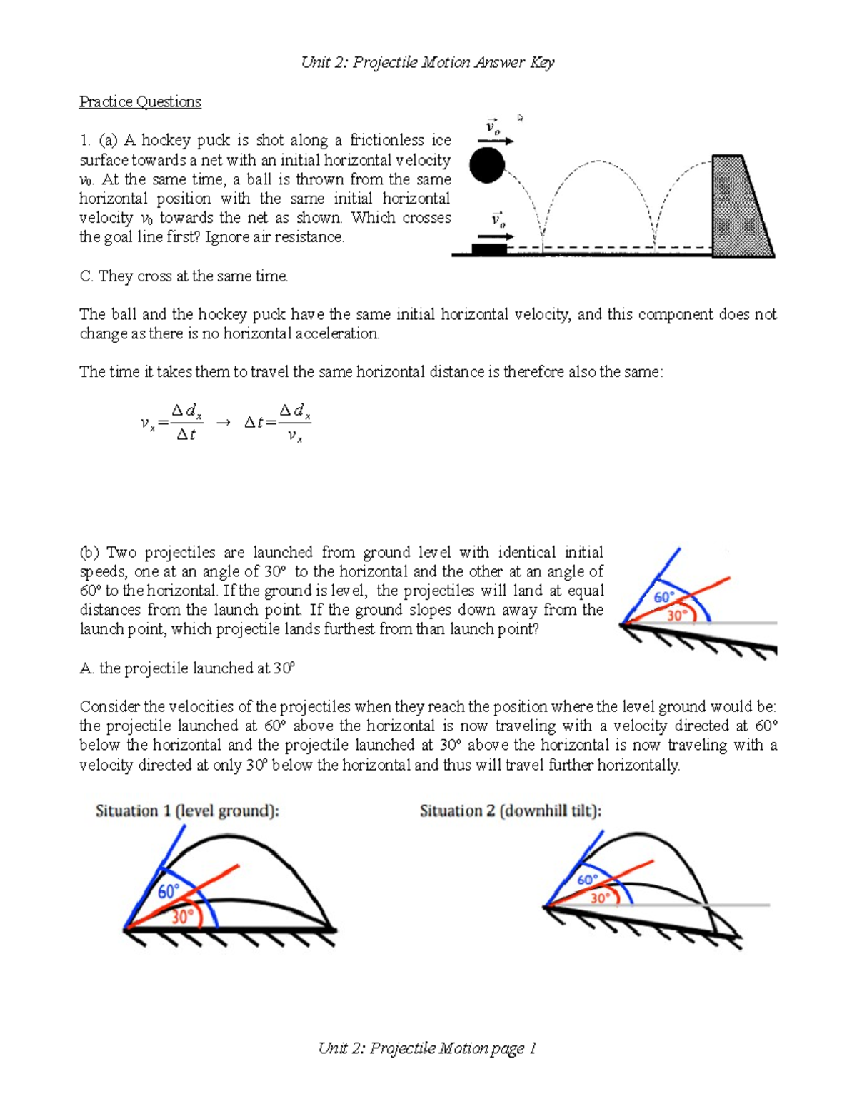 Unit 3 Projectile Motion Practice Questions Answer Key - Studocu