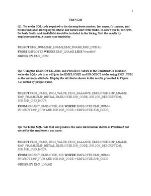 Unit 5 Lab SQL Queries - Studocu