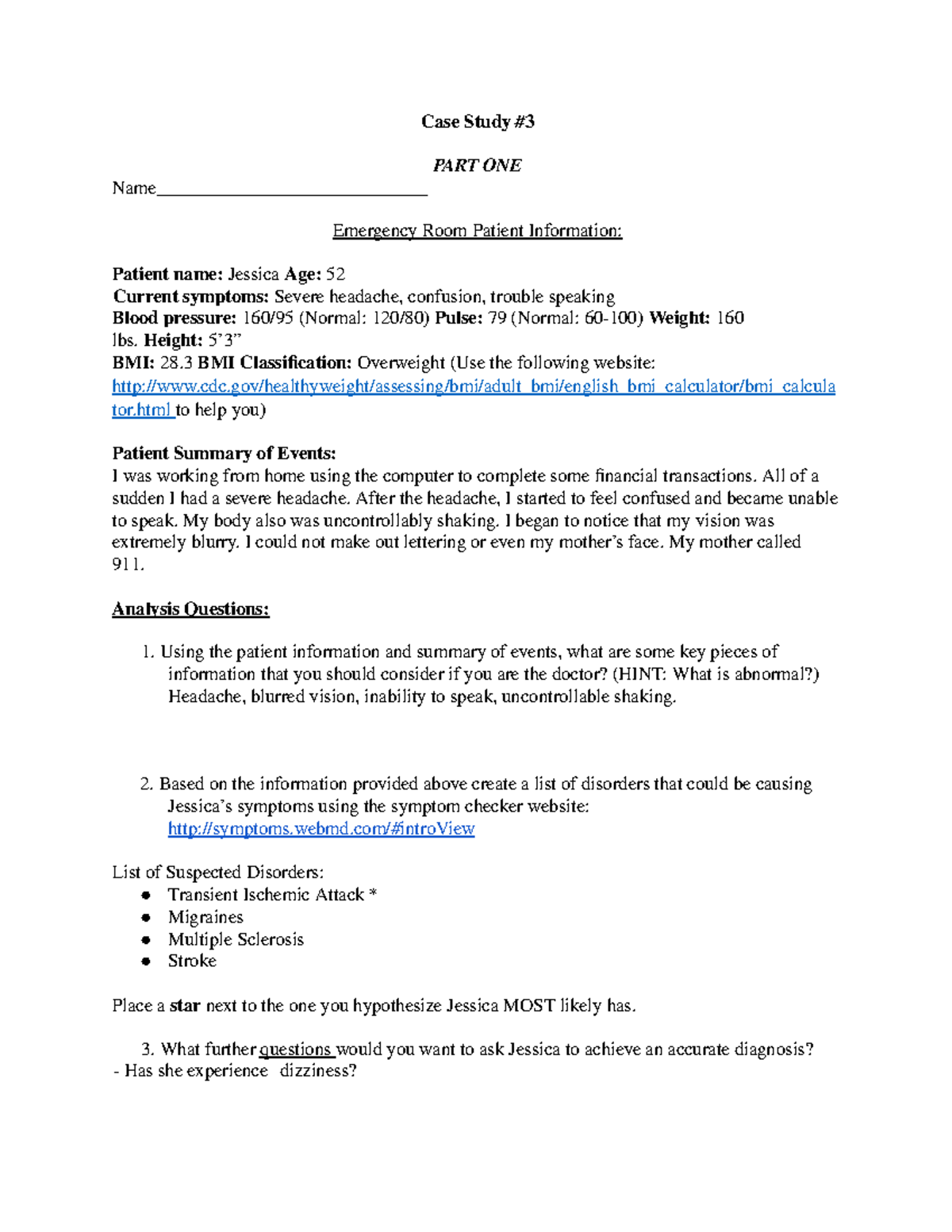Case Study 3: Emergency Room Patient Analysis (Part 1) - Studocu