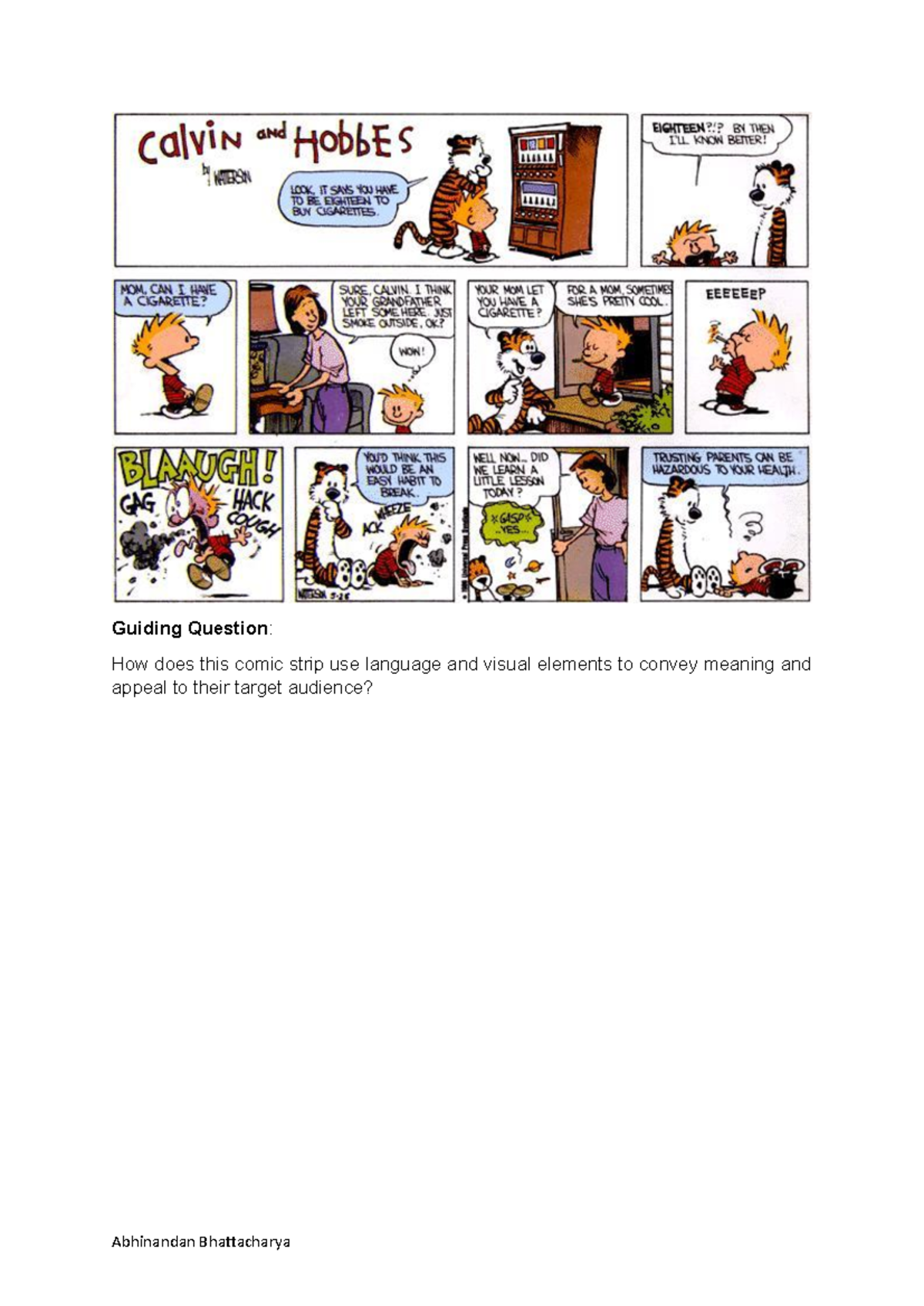 Textual Analysis of Comic Strip: Language & Visual Elements (ENG 010220 ...