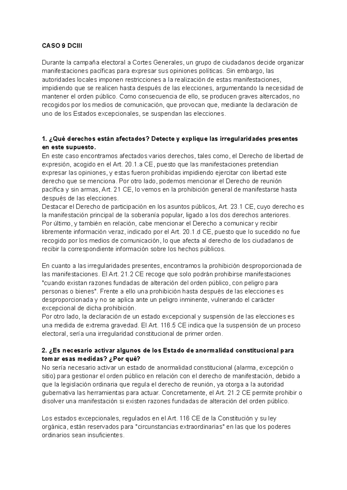 CASO 9 Dciii - Análisis de Derechos y Irregularidades Electorales - Studocu