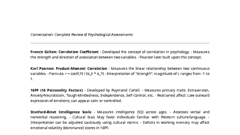Psych Tests Review: Comprehensive Overview of Assessments - Studocu