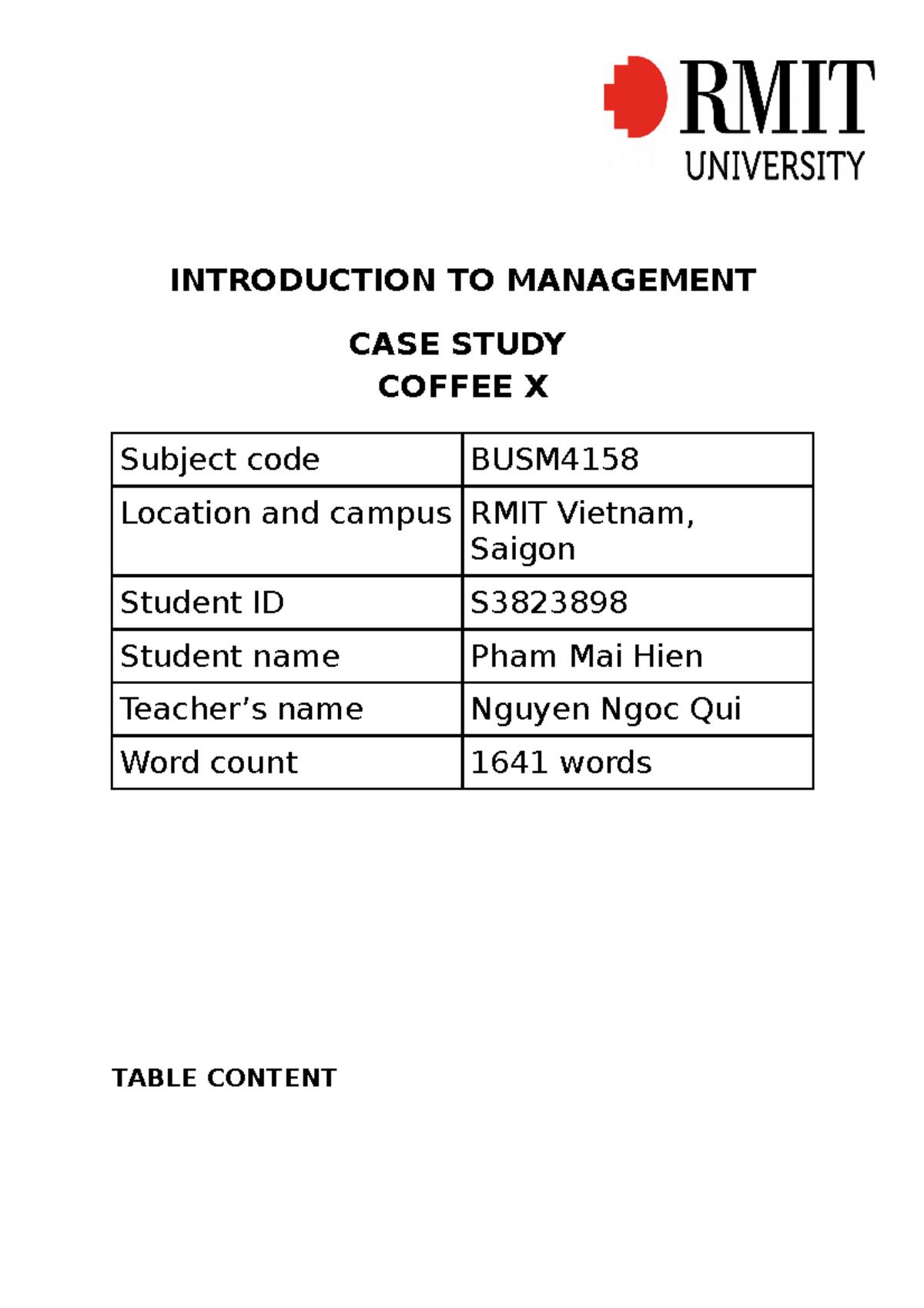 Assignment 2 Individual Report Sample Introduction to Management - RMIT ...