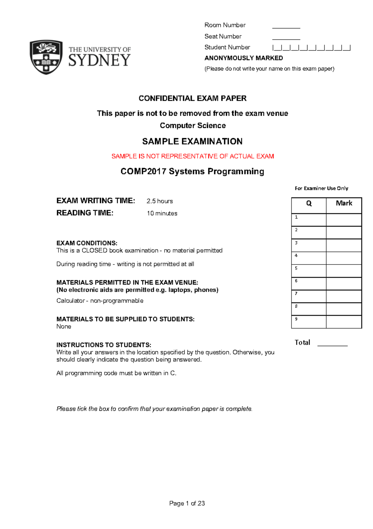 COMP2017 Final Exam Sample May 2019 - Systems Programming Questions - Studocu