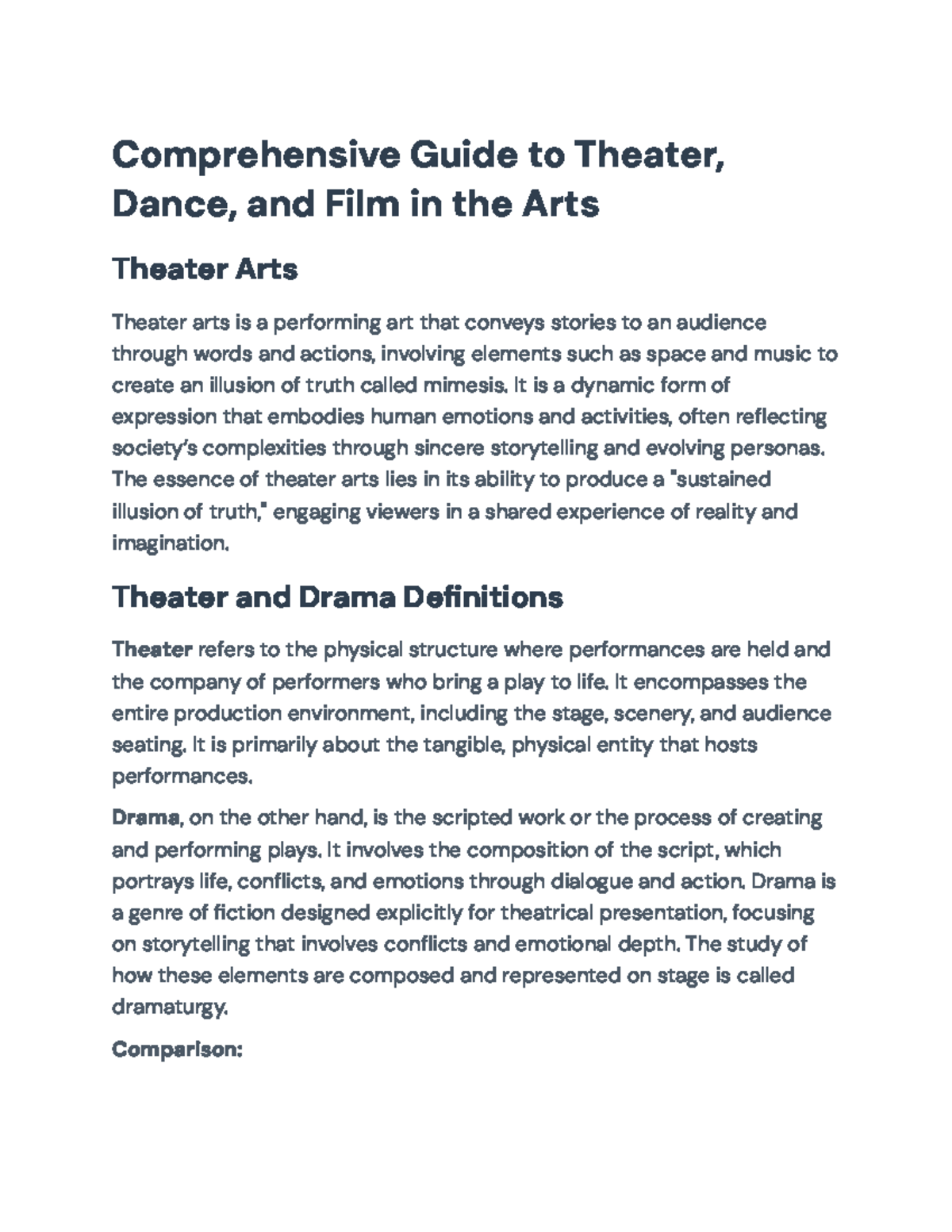 Comprehensive Overview of Theater, Dance, and Film Arts (Course Code ...