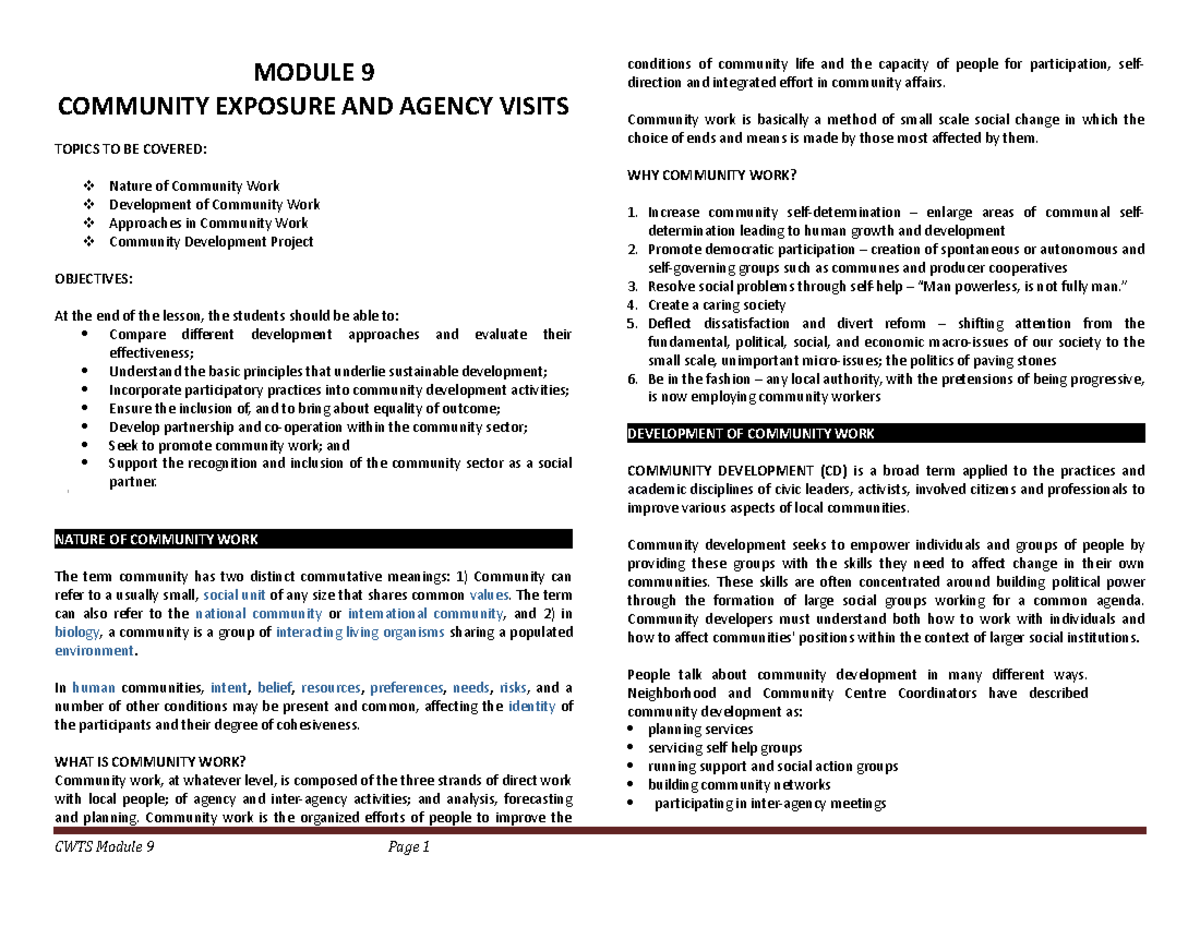 Module 9: Community Exposure and Agency Visits Overview and Insights ...