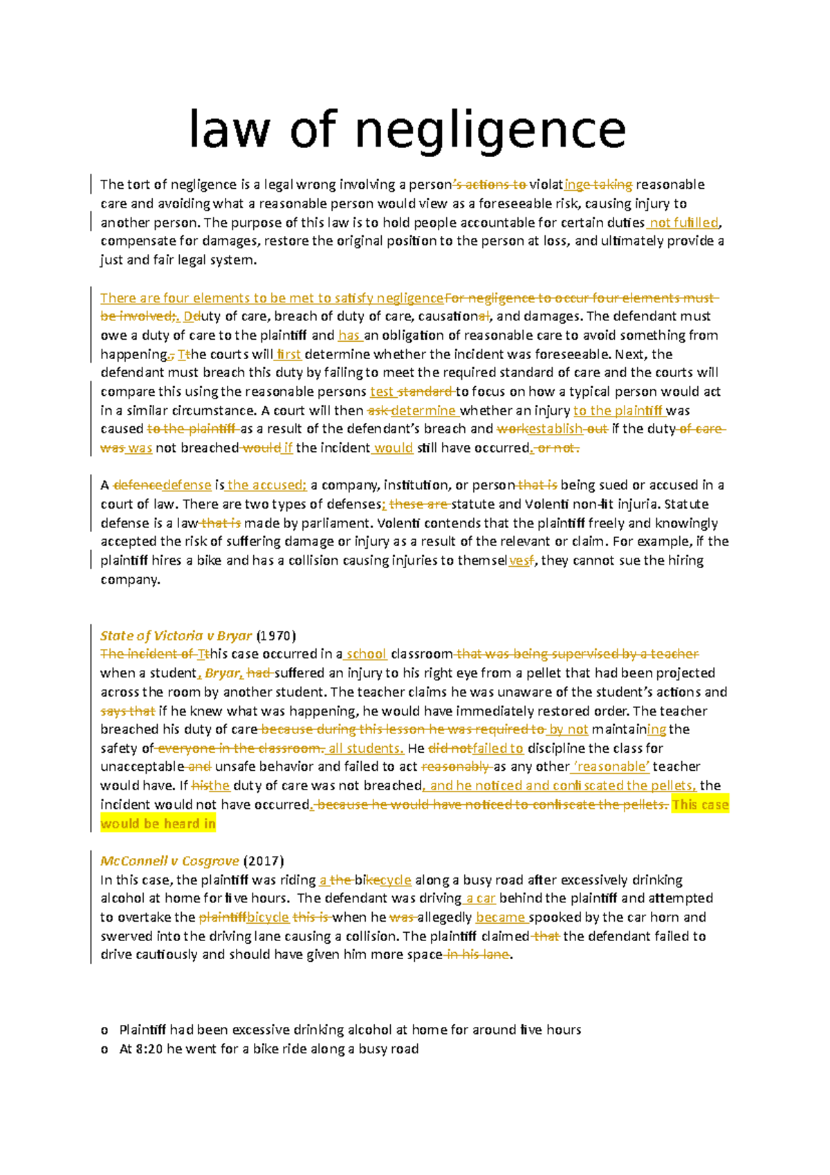 Law of Negligence Overview and Key Cases [3586] - Studocu