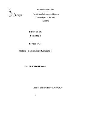 Compta exam - Université Ibn Tofail Année Universitaire : 2023/ Faculté ...