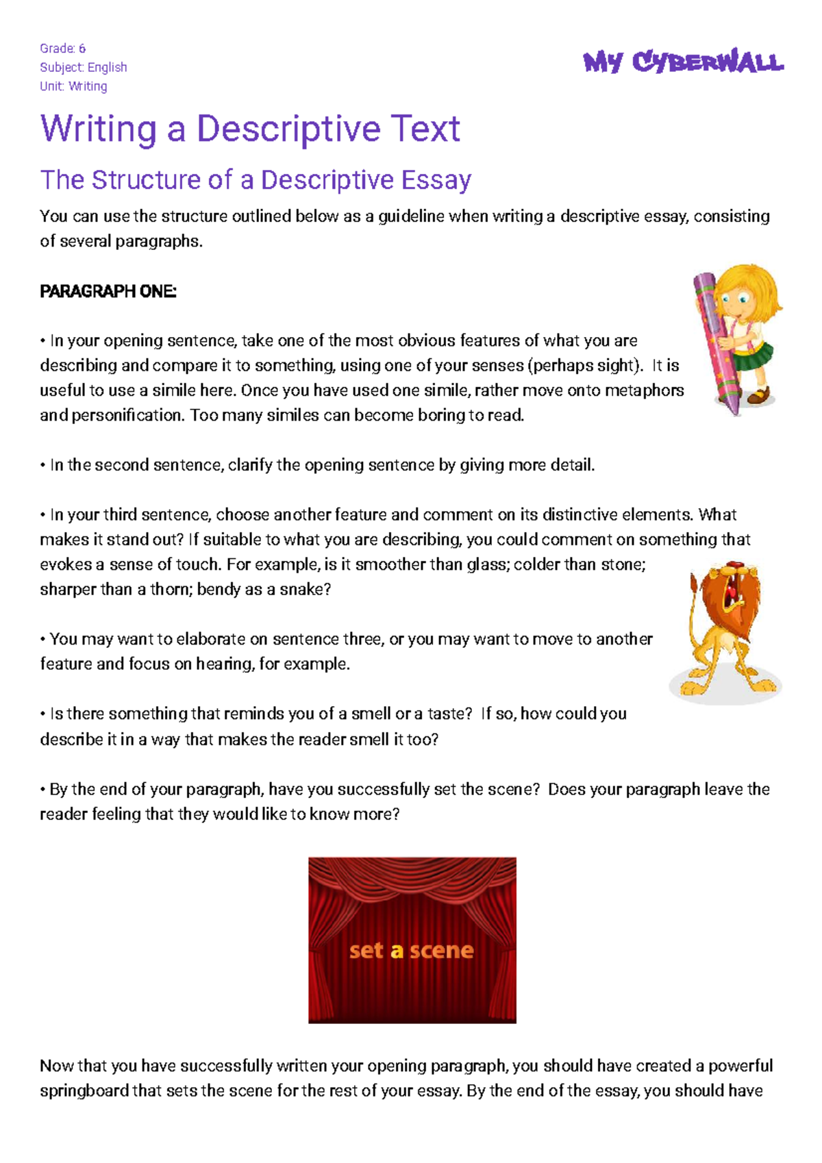 Grade 6 English: Writing a Descriptive Essay Guide - Studocu