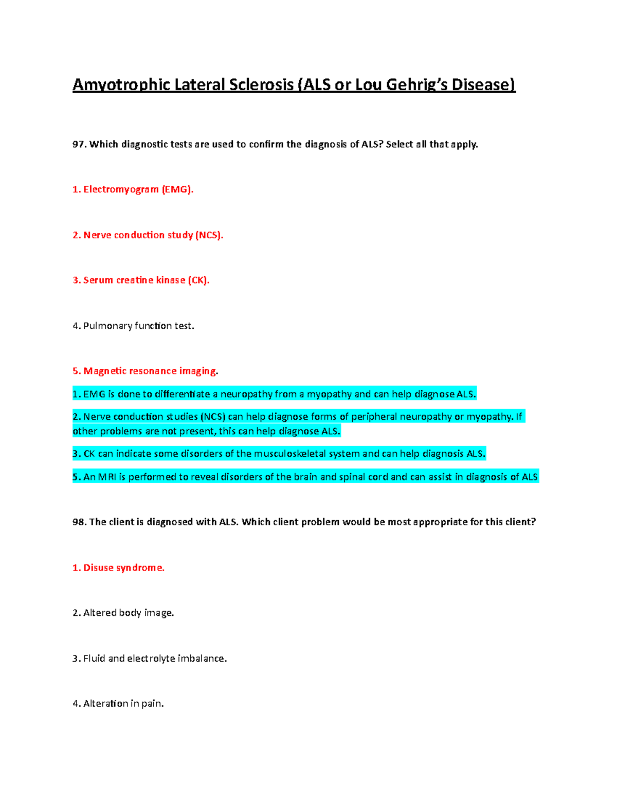 ALS Practice Questions - Unit 5 Study Guide for Nursing Students - Studocu
