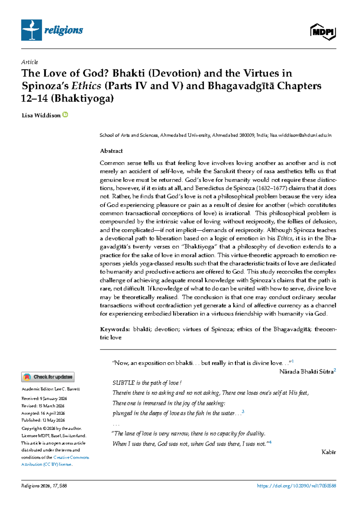 Bhakti and Ethics: Exploring Divine Love in Spinoza and the ...