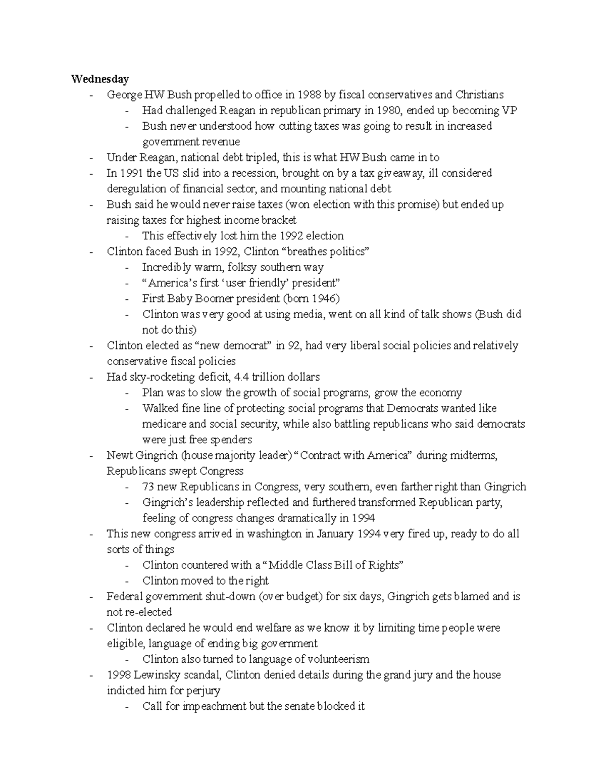 Week 9 - Notes from Professor Daley's lecture - Wednesday - George HW ...