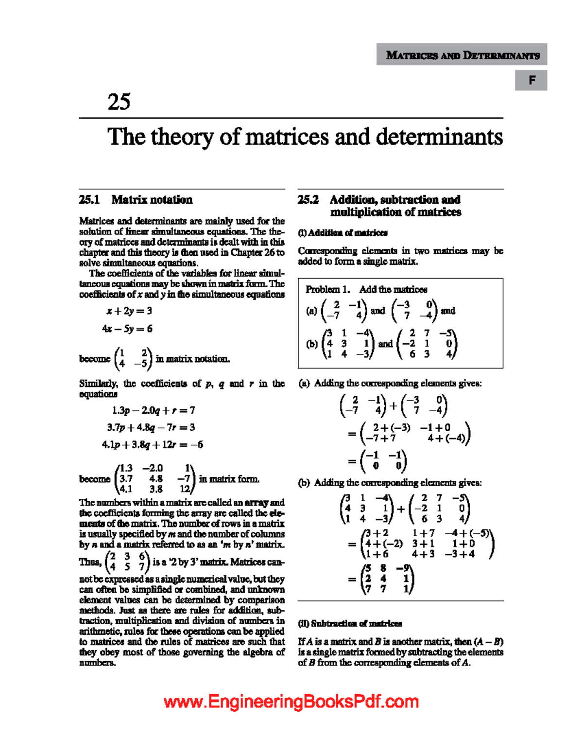 Matrices and determinants F 25: Theory, operations, and applications ...