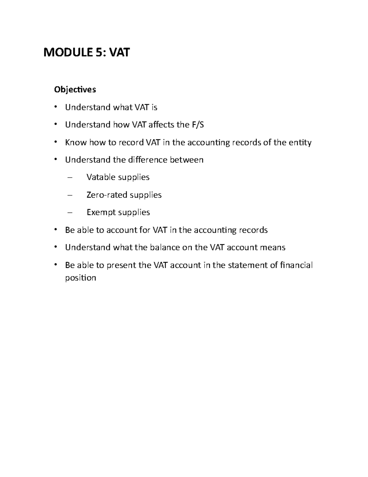 Module 5: VAT - Detailed Lecture Notes & Accounting Principles - Studocu
