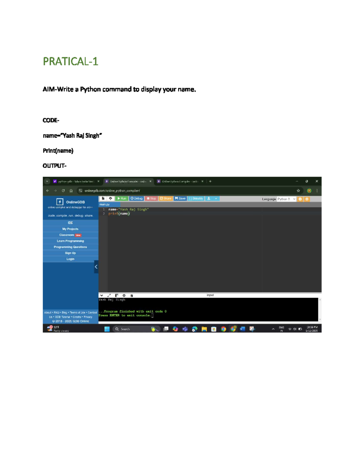 Python Command to Display Name and School Info - Studocu