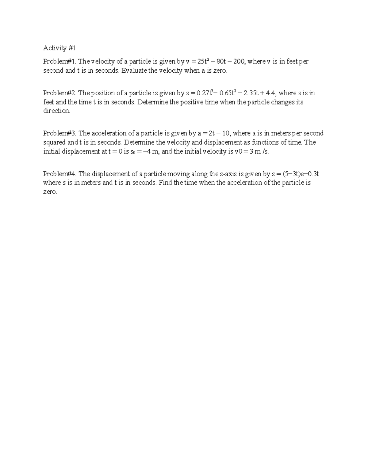 Activity #1-1: Particle Motion Analysis and Velocity Evaluation - Studocu