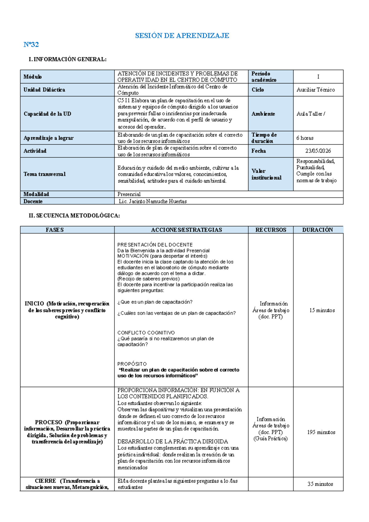 FAA 32: Plan de Capacitación en Uso de Recursos Informáticos - Studocu