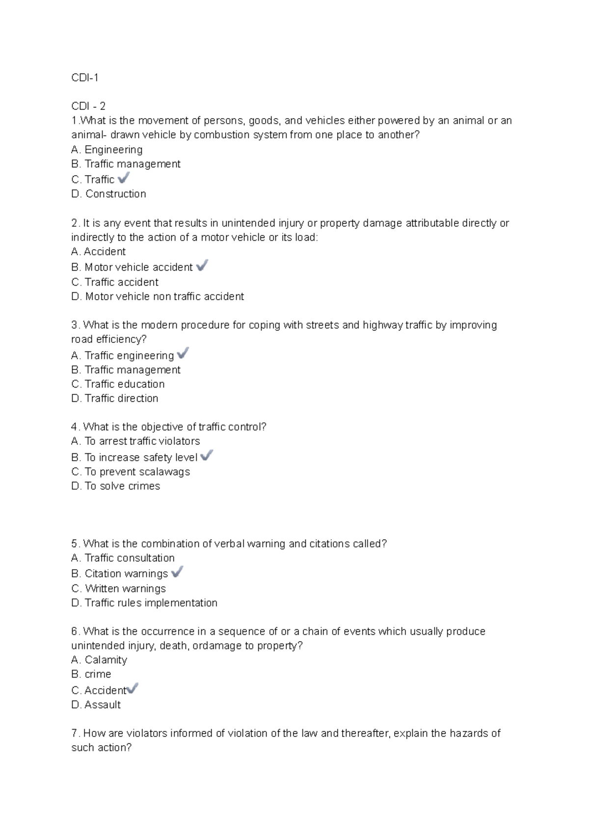 CDI 2 MC Traffic Management Quiz - Important Concepts Explained - Studocu