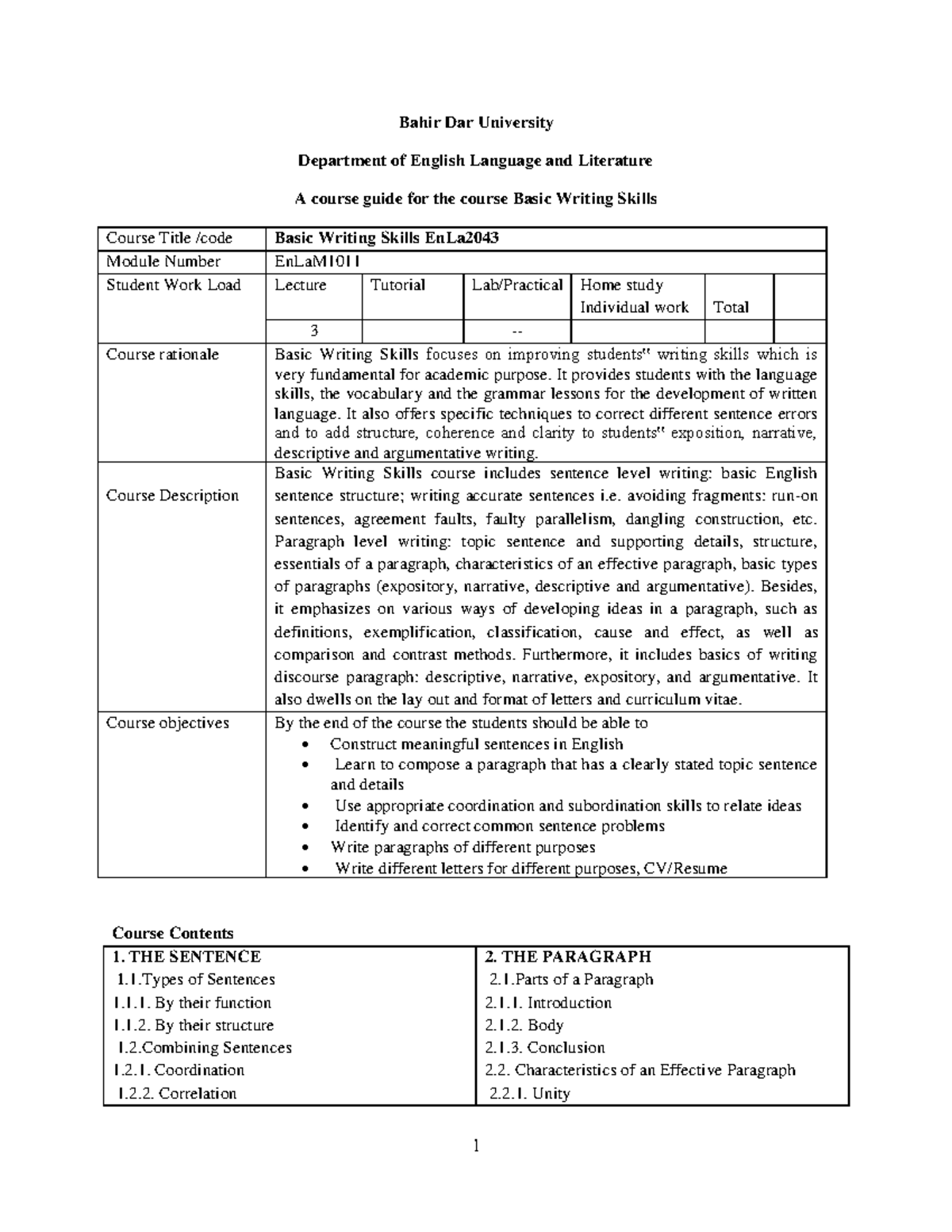 Basic Writing Skills Course Guide (EnLa) - Lecture Notes - Studocu